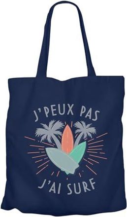 Fabulous Tote Bag Sac Shopping en Toile Bleu - JPeux Pas Jai Surf Mer Sport Planche Vague - 10 L