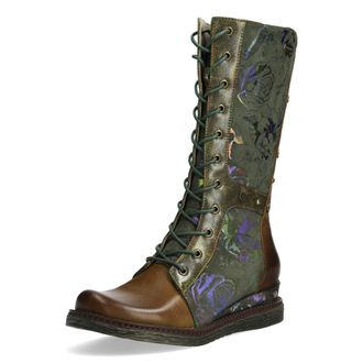 Laura Vita Damen Stiefel Leder Muster florale Nieten und Keilabsatz Ercnaulto 41, Gr&ouml;&szlig;e:39 EU, Farbe:Gr&uuml;n