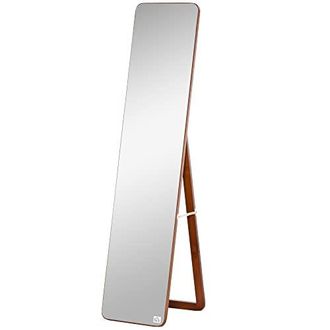 HOMCOM Grand Miroir Pleine Longueur rectangulaire, 37 x 160 cm - Miroir sur Pied ou Mural - pour Chambre &agrave; Coucher, Salon et Dressing, Noyer Clair