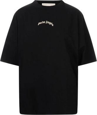 Palm Angels Femme, Tops, Noir, Taille: 38 FR Curved Logo Over Tee