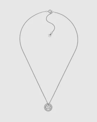 Michael Kors Silberfarbene Damenhalskette mit Pav&eacute;-Logoanh&auml;nger, MKJ8546040