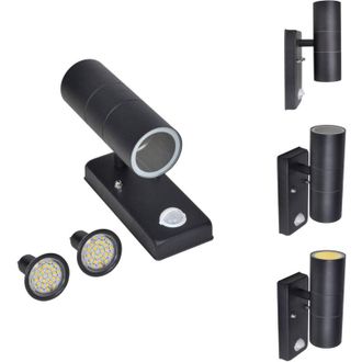 vidaXL LED-Wandleuchte Edelstahl Zylinderform Schwarz mit Sensor - LED-Wandleuchte - Edelstahl - Outdoor Beleuchtung - Bewegungsmelder - Gartenbeleuchtung