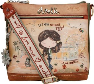 Anekke Peace & Love Square Crossbody Bag Camel