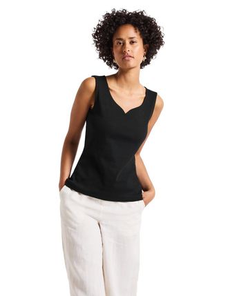 Street One Damen 3226265 Top mit Herzausschnitt, Schwarz, 42