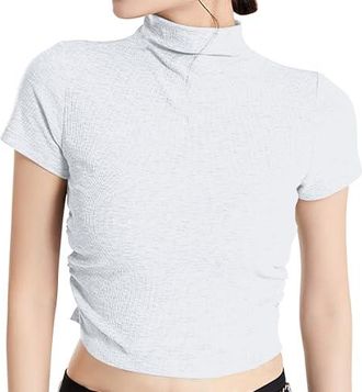 Generic Haut court pour femme 2025 minceur sport mignon ample court t-shirt tendance &agrave; manches courtes demi-chemises d&eacute;contract&eacute;es &agrave; col roul&eacute; printemps 2025 