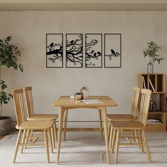 Hanah Home Stylish Black Decorative Metal Wall Accessory (4 Pieces), 34 x 70 cm | 100% Metal, 1.5 mm Thickness | Perfect for Modern Home Decor & Art Display