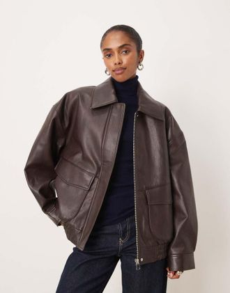Mango Veste oversize imitation cuir - Marron chocolat-Brown