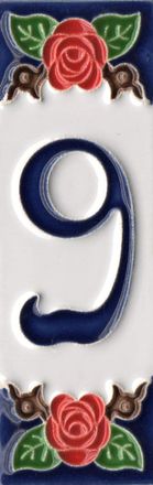 Generic Hausnummern, italienische Keramik-Zahlen und Buchstaben, Rosendesign, Fliesengr&ouml;&szlig;e: 10 cm x 3,5 cm, Rahmen f&uuml;r 3 bis 6 Fliesen (Nummer 9)