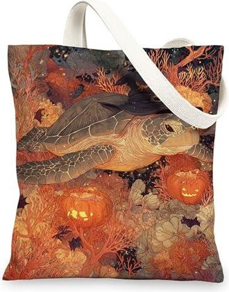 Generic Sacs fourre-tout en toile motif tortue, sacs dépicerie réutilisables, respectueux de lenvironnement, légers, lavables, multicolore, 13x15 Inch