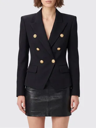 Balmain Blazer crois&eacute; en laine avec boutons emboss&eacute;s et revers en pointe