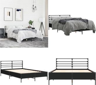 vidaXL Bettgestell Schwarz 140x200 cm Holzwerkstoff und Metall - Bettes Gestell - Doppelbett - Holzrahmen - Schwarzes Bett - Lattenrost - Home & Living