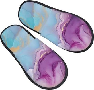 Generic Peluche Pantoufles Art du marbre liquide bleu Confortable Chaussons Homme L&eacute;g&egrave;re Chaud Chaussures Adulte Hiver L