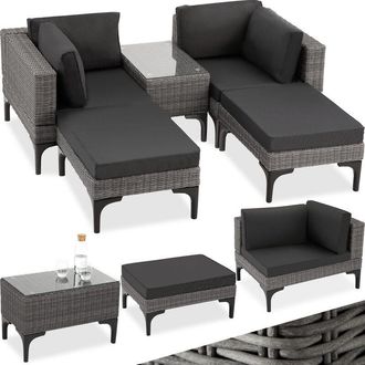 TecTake Salon en rotin avec cadre aluminium gris