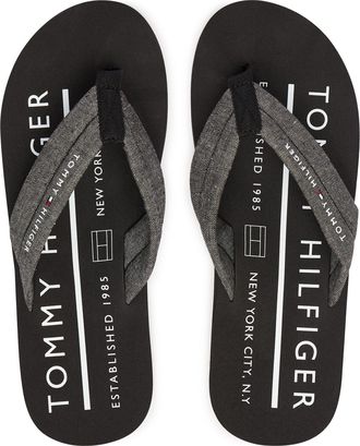 Tommy Hilfiger Zehentrenner Tommy Hilfiger Hilfiger Chambray Beach Sandal FM0FM05751 Grau