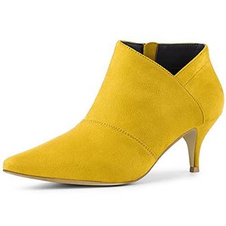 Allegra K Dame dessus pointu Chaton Talons Coup&eacute; Bottines Jaune 38