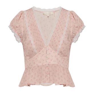 LoveShackFancy Bondy Kurzarm-Oberteil - - Blouses & Shirts - Damen - Rosa - 3XL