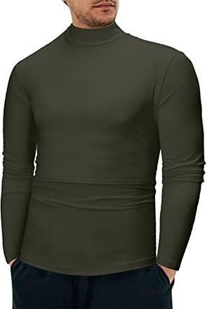 Generic sous Pull Homme Col Roulé T-Shirt Manches Longues en Coton Biologique Anti-Transpiration, Pull Thermique à Col Montant pour Sport ou Daily Wear, Regul