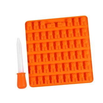 Cabilock Silikonform Für Schokolade Bären Mit Mulden Diy Schokoladenform Gummibärchenform Mit Pipette Für Gelee Kekse Eiswürfel Orange