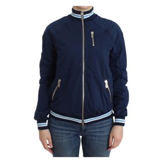 John Galliano Blaue Strickjacke mit Rei&szlig;verschluss und Logo-Detail - - Sweatshirts & Hoodies - Damen - Blau - S