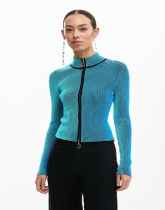 Desigual veste en maille &agrave; double zip bleue