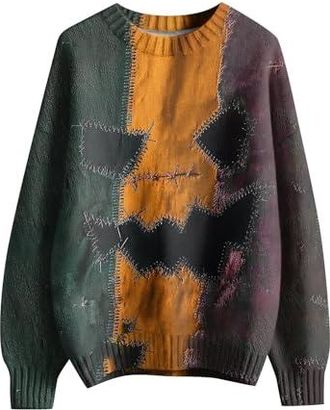 Generic Pull à col rond pour homme - Pull dHalloween amusant en forme de citrouille - Haut de vacances - Pull dhiver coupe ajustée, Vert, 3XL