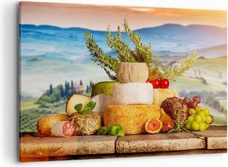 Arttor Wandbilder Dekoration Wohnzimmer Toskana Käse Obst Italien Bilder auf Leinwand 120x80cm Leinwandbild Schlafzimmer Küche Deko Wand Kunstdruck Art Groß 