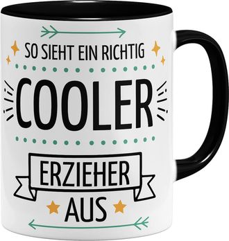 OM3 lustige Tasse mit Spruch - so Sieht EIN richtig Cooler Erzieher aus | Keramik Becher | 11oz 325ml | Beidseitig Bedruckt | Schwarz