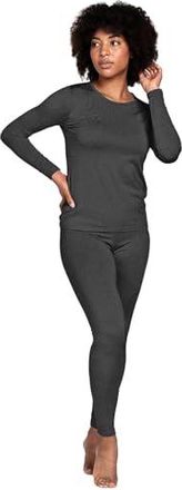 Lapasa Ensemble de sous-Vêtements Thermiques Femme Haut & Bas Maillot de Corps Manches Longues & Pantalon Chaud Automne/Hiver Gris Foncé Chiné XS
