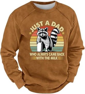 Generic Sweatshirts pour hommes, pulls pour hommes, printemps, automne et hiver, manches longues, couleur unie, imprimé raton laveur, décontracté, col rond, s