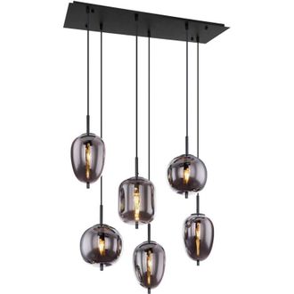 Globo Lighting Blacky Suspension Cluster en verre fum&eacute; noir, 6 ampoules E14