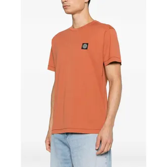 Stone Island Logo-Patch Cotton T-Shirt - Orange