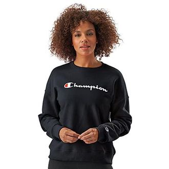 Champion Powerblend Sweat-Shirt &agrave; col Rond pour Femme avec imprim&eacute; s&eacute;rigraphi&eacute;, Noir, Taille M