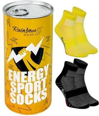 Rainbow Socks Chaussettes de sport dans lemballage dune dose de boisson énergétique - Chaussettes pour les fans de sport - Energy Sport Socks - 2 paires - Taille EU