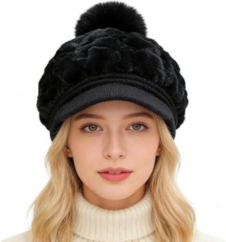 Generic Bonnet chaud pour femme, chapeau dhiver avec pompon - Chapeau dhiver avec bord - Pour ski, voyage, vacances, matin, plein air, quotidien, marche, fill