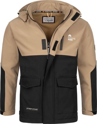 Arctic Seven Herren Softshell Outdoor Jacke Wasserabweisende Funktionsjacke Windbreaker AS303 [AS-303-Beige-Schwarz-Gr&ouml;&szlig;e XXXXXL-Gr.5XL]