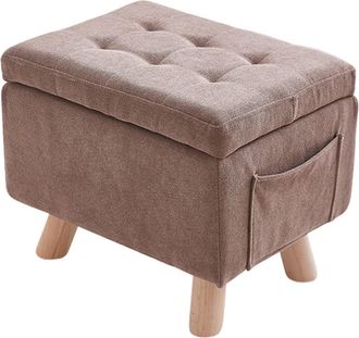 Generic Aufbewahrungsbank Aus Leinenmischung - Stabiler Fußhocker for Das Fußende des Bettes Mit Gepolstertem Kissen Und Seitentasche (Holzbeine, Großes Fassu