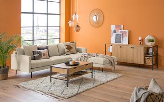 M&oslash;rteens home24 Ecksofa mit Longchair Beige/Beige Cordstoff Licia 262 x 82 x 156cm Longchair davorstehend rechts Skandi