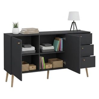 Dmora Kommode Florence, Wohnzimmerbuffet, Wohnzimmer-Sideboard, Moderne K&uuml;chen-Speisekammer, 147x39 h82 cm, Grau