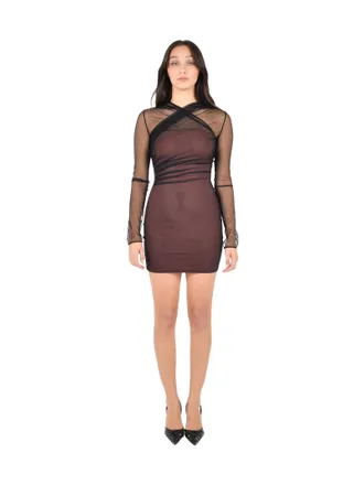 Nensi Dojaka Womens Dress With Draped Tulle & Crepe Slip Black Polyamide
