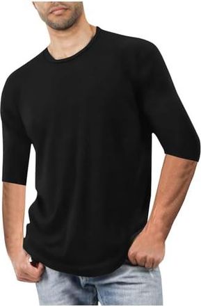 Generic T-shirt &agrave; manches longues pour homme, t-shirt de sport &agrave; manches longues 3/4, couleur unie, col rond, d&eacute;contract&eacute;, t-shirt de sport, t-shirt de loisir