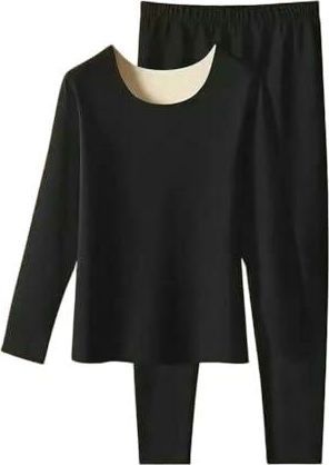 Generic CHJAN Ensemble de sous-v&ecirc;tements &agrave; col rond doubl&eacute; en polaire thermique double face en velours chaud sans couture confortable, Noir, 3XL