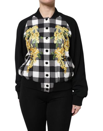 Dolce & Gabbana Womens Black White Check Floral Button Down Jacket And Clothing