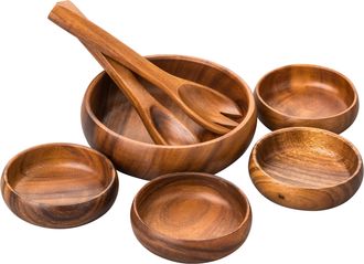 Premier Housewares Kora 7pc Salat Set, Akazienholz, 20 x 20 x 5 cm, Natural