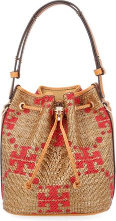 Tory Burch Womens Bucket Bag T Monogram Beige Polyester Handbags Hand