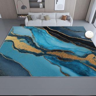 Generic Tapis &agrave; Poils Courts Color&eacute; pour Chambre et Salon, Design Abstrait Fantaisie Aquarelle Texture marbr&eacute;e, Antid&eacute;rapant et Lavable en Machine, Tapis D&eacute;co