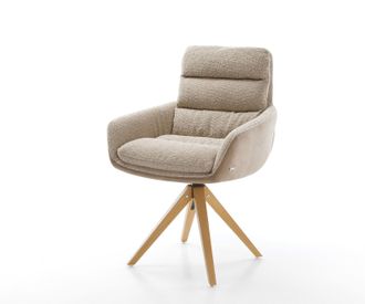 DELIFE Drehstuhl Abelia-Flex mit Armlehnen Materialmix Schlamm Holzgestell kantig Wei&szlig; 180&deg; drehbar, Esszimmerst&uuml;hle