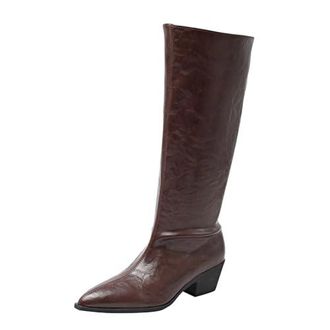 Generic Bottes montantes au genou pour femme - Large mollet - Style d&eacute;contract&eacute; - Bout pointu - Couleur unie - &Eacute;l&eacute;gantes - Polyvalentes - Talon bloc - Confort