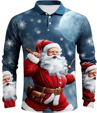 Generic Chemise No&euml;l Homme Manches Longues, Chemise Homme Noel Imprim&eacute; Polo No&euml;l Renne Flocons De Neige Col &Agrave; Revers Tops Chemisier Dr&ocirc;le Chemises Amusante Ch