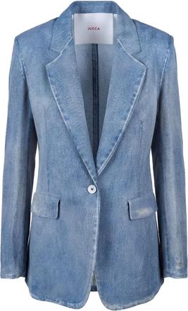 Jucca Femme, Vestes, Bleu, Taille: 40 FR Veste imprim&eacute;e denim &agrave; simple boutonnage