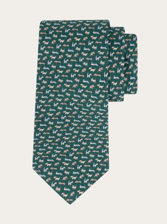Ferragamo Herren Seidenkrawatte mit Dogs-Print Gr&uuml;n